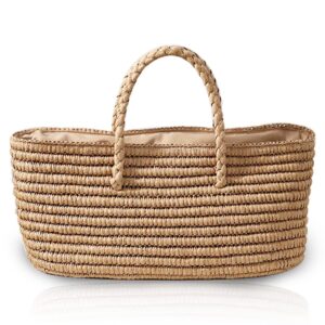 qtkj women straw summer beach bag, beach tote, soft, large capacity handwoven big tote shoulder handbag (khaki)