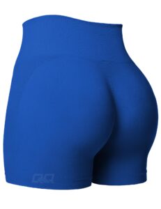 qoq workout shorts womens seamless scrunch gym shorts high-waisted butt lifting fitness shorts solid blue m