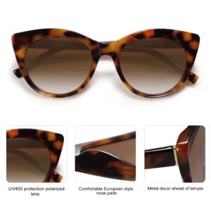 SOJOS Trendy Polarized Sunglasses for Women,Retro Cat Eye Womens Sun Glasses SJ2221 Tortoise Frame Brown Grading Lens