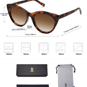 SOJOS Trendy Polarized Sunglasses for Women,Retro Cat Eye Womens Sun Glasses SJ2221 Tortoise Frame Brown Grading Lens