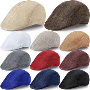 eurzom 11 pieces men's flat cap irish hats newsboy hats for men cabbie hunting cap weave linen-like cotton newsboy hat 11 colors