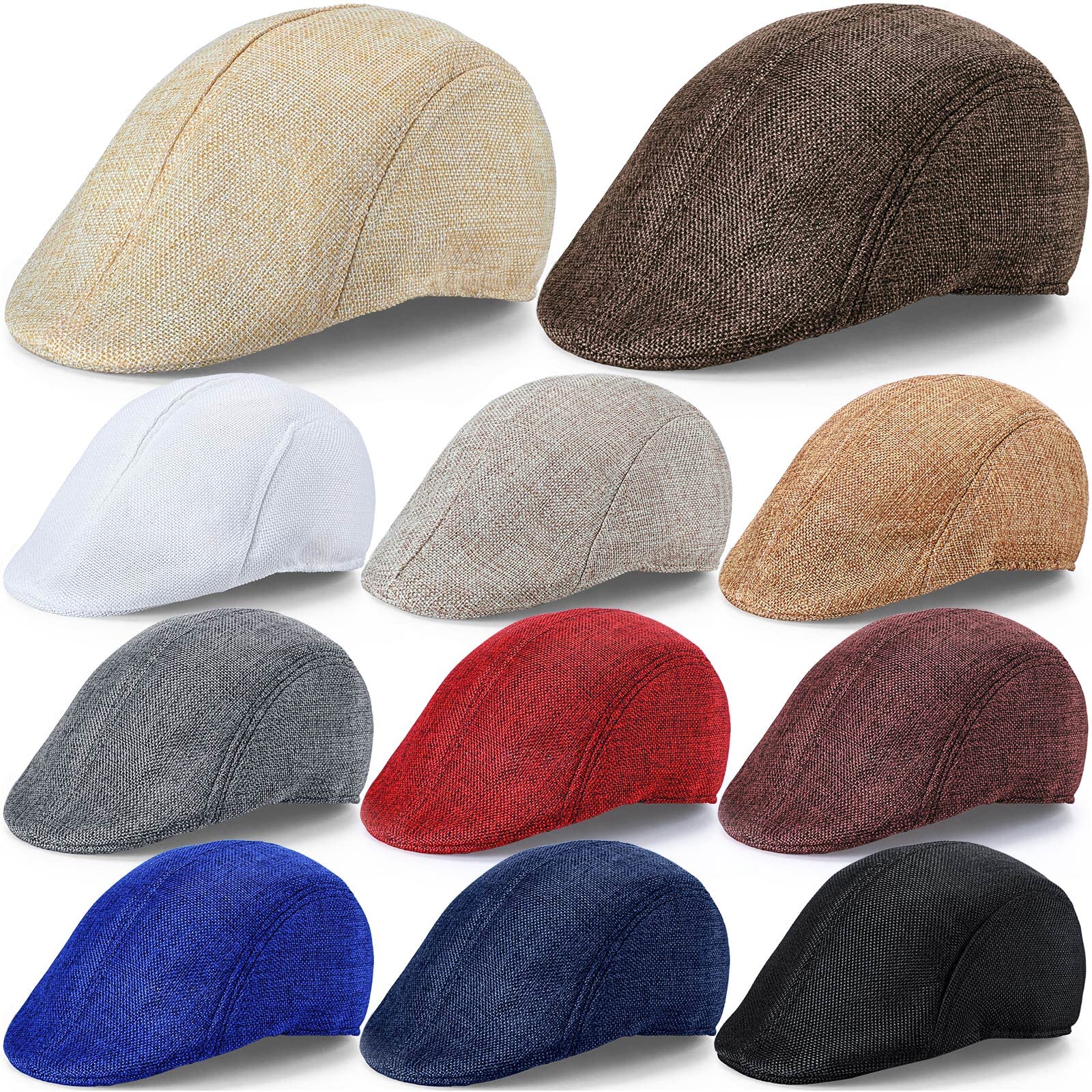 Eurzom 11 Pieces Men's Flat Cap Irish Hats Newsboy Hats for Men Cabbie Hunting Cap Weave Linen-Like Cotton Newsboy Hat 11 Colors