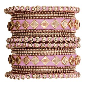 aheli pink silk thread kundan chuda chura bangle set for women and girls (size - 2.6)