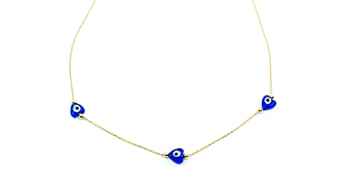 theserro Evil Eye Pendant Necklace, 18K Gold plated 925 Sterling Silver Necklace for Women and Teen Girls with Blue and White Sapphire, Cute Delicate Aesthetic Necklace, 16+2 Inch (Gold)