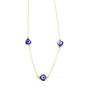 theserro Evil Eye Pendant Necklace, 18K Gold plated 925 Sterling Silver Necklace for Women and Teen Girls with Blue and White Sapphire, Cute Delicate Aesthetic Necklace, 16+2 Inch (Gold)