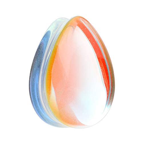 Luminous Moonstone Iridescent TearDrop Glass Double Flared Ear Gauge Plug (5/8" (16mm))