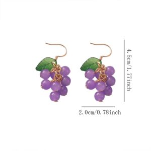 DIYANMMY 3D Green Grapes Drop Earrings Cute Fruit Pink Peach Acrylic Gold Dangle Earrings for Women Charm Jewelry Gift (purple Grape Earrings)