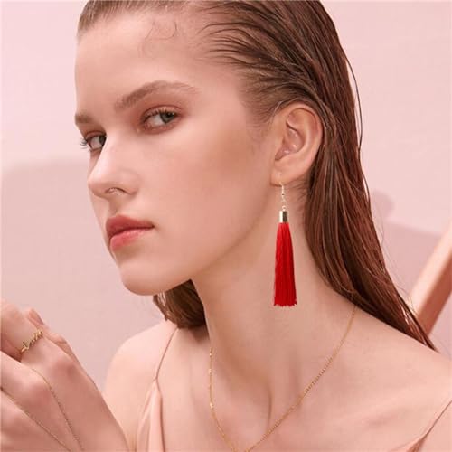 SWEETGRJ 9 Pairs Long Tassel Earrings Set for Women Girls Fashion Handmade Colorful Bohemian Woven Thread Dangle Drop Boho Statement Fringe Earrings Birthday Christmas Valentines Day Gift, Zinc,