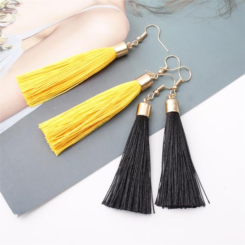 SWEETGRJ 9 Pairs Long Tassel Earrings Set for Women Girls Fashion Handmade Colorful Bohemian Woven Thread Dangle Drop Boho Statement Fringe Earrings Birthday Christmas Valentines Day Gift, Zinc,