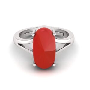 LMDPRAJAPATIS 10.50 Carat Natural Red Coral Moonga Capsul Astrological Purpose adjustable Ring Metal 925 Sterling Pure Silver With Lab Certificate