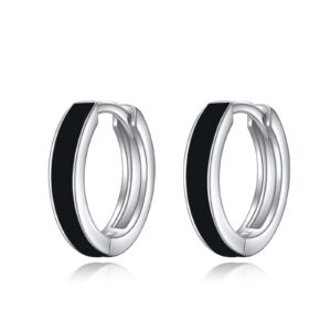 aoboco black sterling silver hoop earrings for men mothers day birthday jewelry gifts for men women mom (1-round hoops)