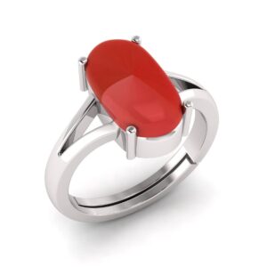 LMDPRAJAPATIS 10.50 Carat Natural Red Coral Moonga Capsul Astrological Purpose adjustable Ring Metal 925 Sterling Pure Silver With Lab Certificate