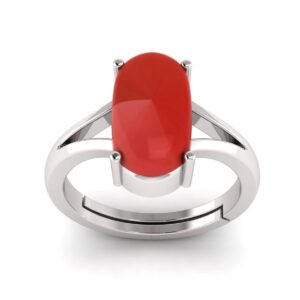 LMDPRAJAPATIS 10.50 Carat Natural Red Coral Moonga Capsul Astrological Purpose adjustable Ring Metal 925 Sterling Pure Silver With Lab Certificate