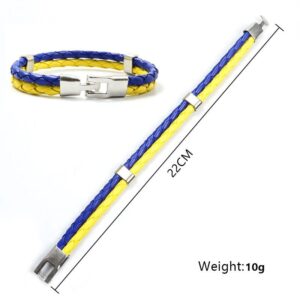 Aspcsmomt Ukraine Flag Coloring Woven Leather Bracelet,PU Wrap Bangle with Alloy Clasp,National Cuff Rope Wristband Jewelry for Mens Women Adults (Ukraine B)