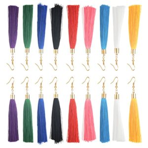 sweetgrj 9 pairs long tassel earrings set for women girls fashion handmade colorful bohemian woven thread dangle drop boho statement fringe earrings birthday christmas valentines day gift, zinc,