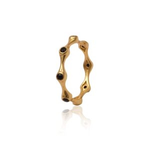 gemstone 2 mm round shape black onyx band ring | gold plated bezel sett wholesale brass jewelry | handmade ring for women | 2114 2