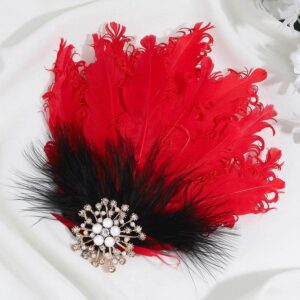 GENBREE 1920s Flapper Headpiece Feather Hair Clip Crystal Headband Prom Party Head Accessories for Women and Girls