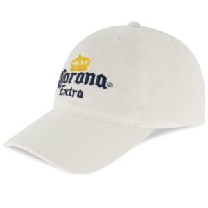 concept one corona extra dad hat, cotton baseball cap with embroidered logo, adjustable baseball hat, white, one size