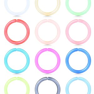 D.Bella 16G Colorful Clear Piercing Retainers 16pcs Clear Septum Ring Flexible Acrylic Tragus Helix Hoop Bioflex Nose Lip Eyebrow Earring Piercing Clicker 8mm