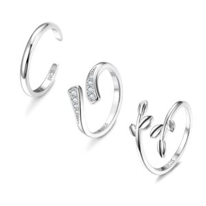 adramata toe rings for women 925 sterling silver toe rings set cz inlaid trendy summer beach foot jewelry adjustable open toe rings hug & leaf & simple rings