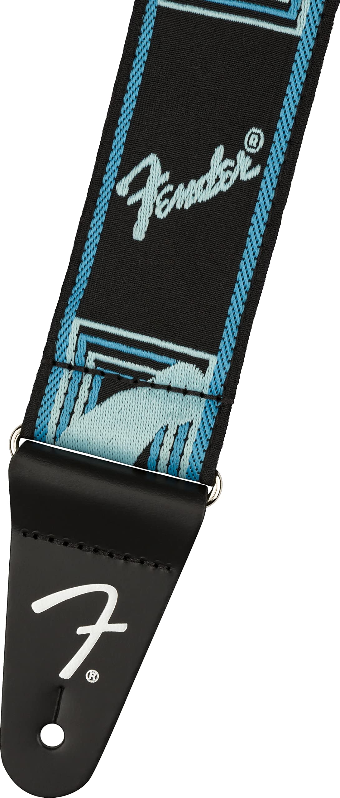 Fender Neon Monogrammed Guitar Strap, 2in, with 1-Year Warranty, Adjustable Length from 34" to 59", Leather Ends, Daphne Blue