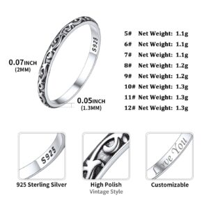 ChicSilver 925 Sterling Silver Ring 2mm Retro Vine Stacking Rings Eternity Wedding Band for Women Size 9