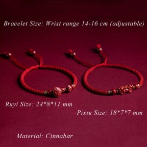 WCOCOW Cinnabar Crystal Stone Bracelet Feng Shui Pixiu Bracelet for Women Men Red String Bracelet Natural Cinnabar Quartz Bracelet Reiki Chakra Gemstone Red Lucky Bracelet Adjustable,Pixiu