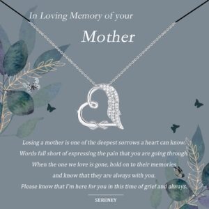 memorial gifts for loss of mom, 925 sterling silver angel wing infinity love heart pendant necklace as sympathy bereavement condolence remembrance funeral grief gifts for loss mother