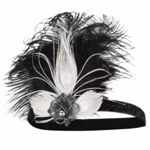 GENBREE Vintage 1920s Flapper Headpiece Black Feather Headband Crystal Headpieces Cocktail Head Accessories for Women and Girls