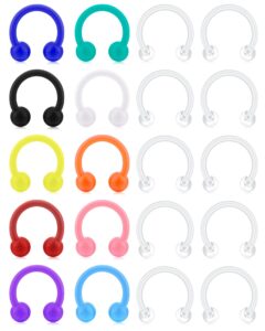 d.bella 16g colorful clear septum rings clear horseshoe piercing retainers flexible acrylic tragus helix hoop bioflex nose lip eyebrow earring retainer for work surgery 8mm