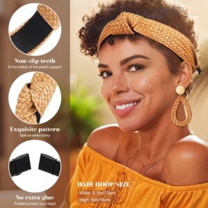 8 Pieces Knotted Rattan Headband Earrings for Women Wide Straw Boho Headbands Twist Knot Hair Accessories Lightweight Geometric Jewelry Beach Tassel Woven Braid Drop Dangle Earrings (Elegant Style)