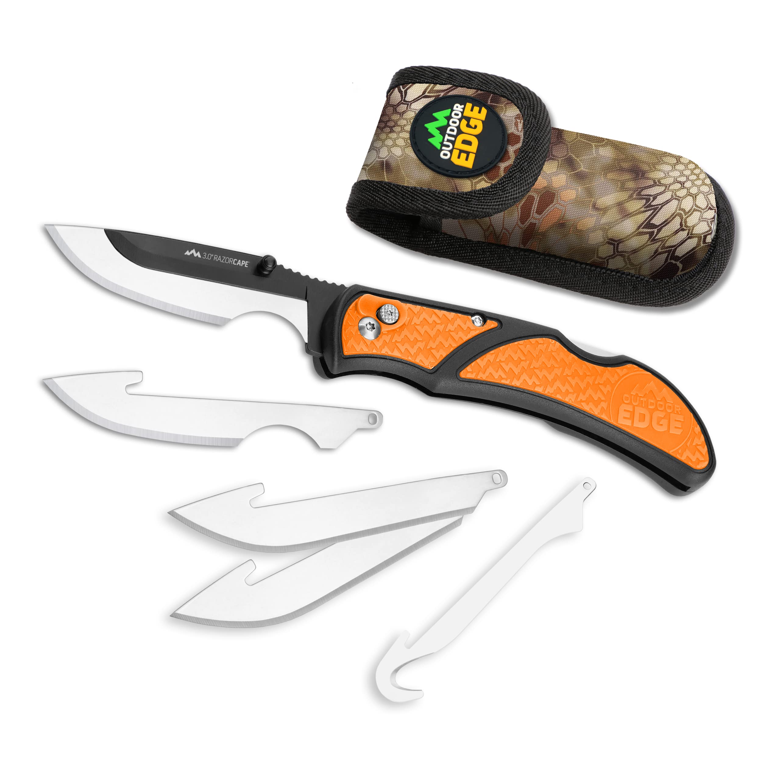 OUTDOOR EDGE 3" RazorCape Pocket Knife with Replaceable Blades and Clip. The Perfect Folding Compact Hunting Knife for Caping & Skinning Deer. (Orange)