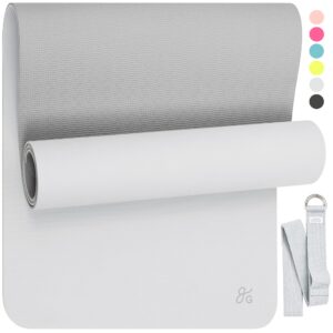 greater goods professional yoga mat - exercise mat for fitness, balance, and stability, carrying strap included, pebble gray