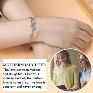 Sereney Mother Daughter Bracelets, Mother Daughter Matching Bracelets Silver Infinity Bracelets for Mom and Daughter, Daughter Gifts from Mom, Daughter Mom Christmas Gifts