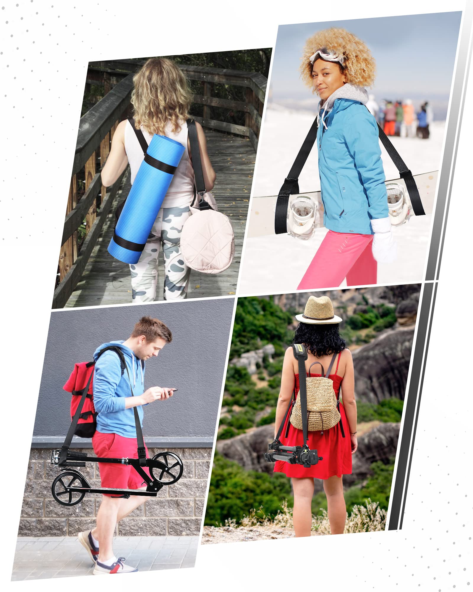 WILDKEN Scooter Shoulder Strap, 71in Carrying Scooter with Adjustable Carrying Strap and Extra-Thick Anti-Slip Shoulder, Scooter Strap for Electric Scooter, Bikes, Balance Bikes, Yoga Mat, Ski Board