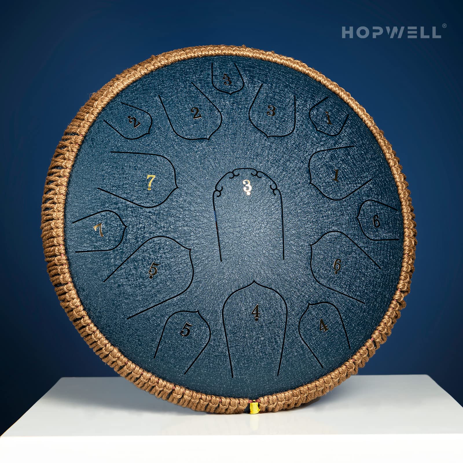 HOPWELL Steel Tongue Drum - 14 Inch 15 Note Tongue Drum - Hand Pan Drum with Music Book, Handpan Drum Mallets and Carry Bag, D Major (Navy Blue)