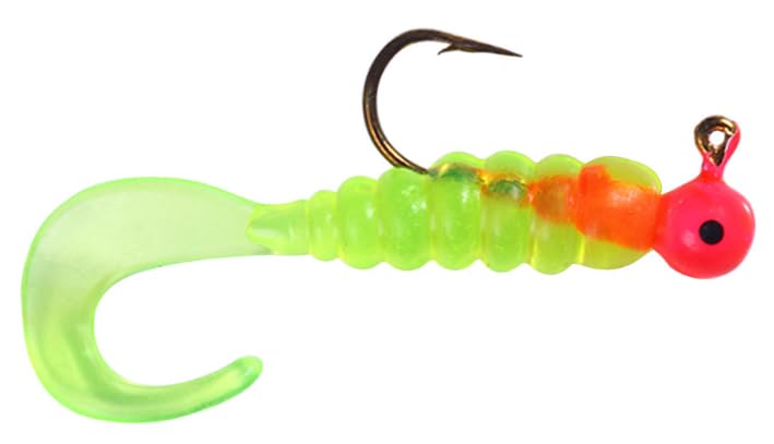 Moose Baits Crappie Jigs, Crappie Baits, Grub Fishing Lures, Curly Tail Worms for Bass Fishing, Crappie Fishing Gear, Soft Plastic Grubs, Curl Tail Grubs, Pink Swimbait with 1/8 oz Jig Heads