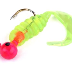 Moose Baits Crappie Jigs, Crappie Baits, Grub Fishing Lures, Curly Tail Worms for Bass Fishing, Crappie Fishing Gear, Soft Plastic Grubs, Curl Tail Grubs, Pink Swimbait with 1/8 oz Jig Heads