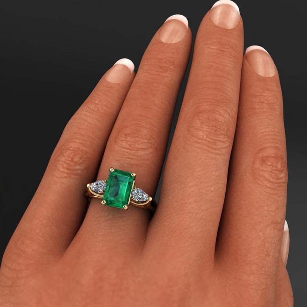 Koguxuix Fashion Jewelry Elegant Women 18k Gold Filled Square Cut Emerald Gemstone Birthstone Wedding Bridal Band Rings (6)