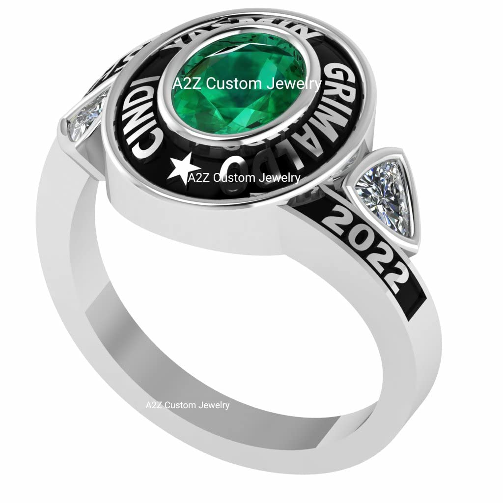 A2Z CUSTOM JEWELRY Girl Ladies Women’s Personalized Class Ring for High School College University Graduation Ceremony Gift - Customizable 2024-2025 - Sterling Silver (Titan Lisbon)