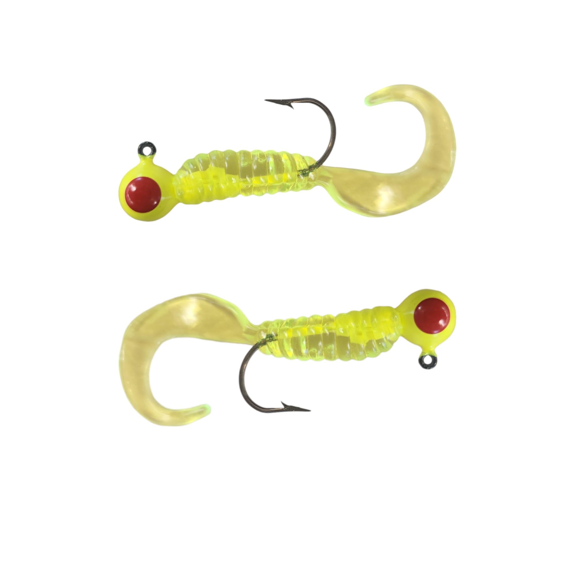 Moose Baits Crappie Jigs, Crappie Baits, Grub Fishing Lures, Curly Tail Worms for Bass Fishing, Crappie Fishing Gear, Soft Plastic Grubs, Curl Tail Grubs, Chartreuse Swimbait with 1/8 oz Jig Heads