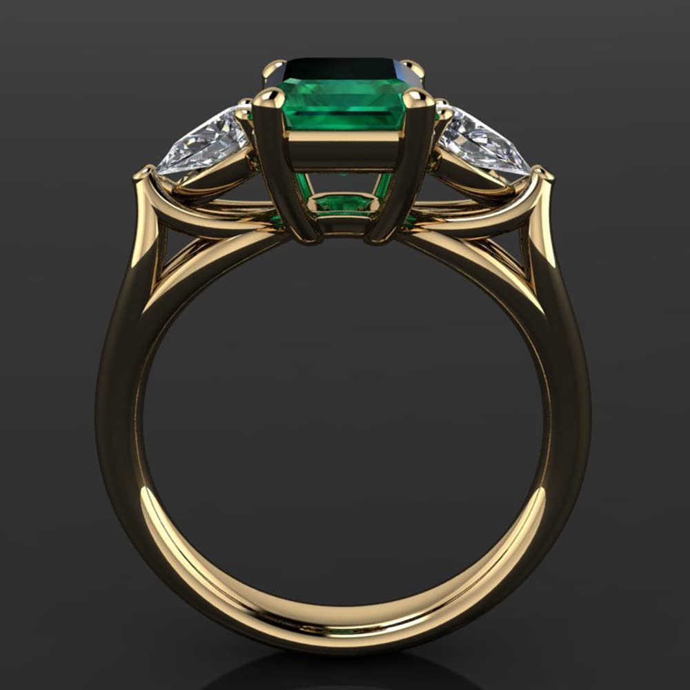 Koguxuix Fashion Jewelry Elegant Women 18k Gold Filled Square Cut Emerald Gemstone Birthstone Wedding Bridal Band Rings (6)