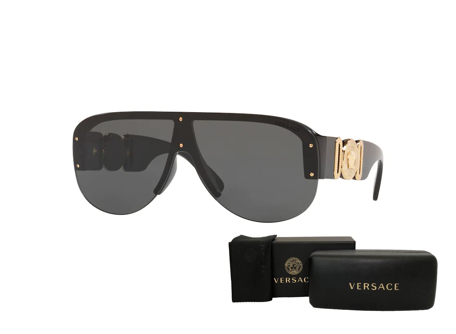 Versace VE4391 GB1/87 48MM Black/Dark Grey Shield Sunglasses for Men + BUNDLE With Designer iWear Eyewear Kit