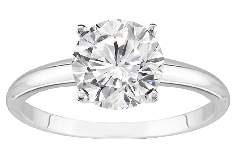 Houston Diamond District 14K White Gold 2 Carat Lab Grown 4 Prong Solitaire Round Cut Diamond Engagement Ring (2 Ct,E-F Color VS1-VS2 Clarity), Size - 5.5