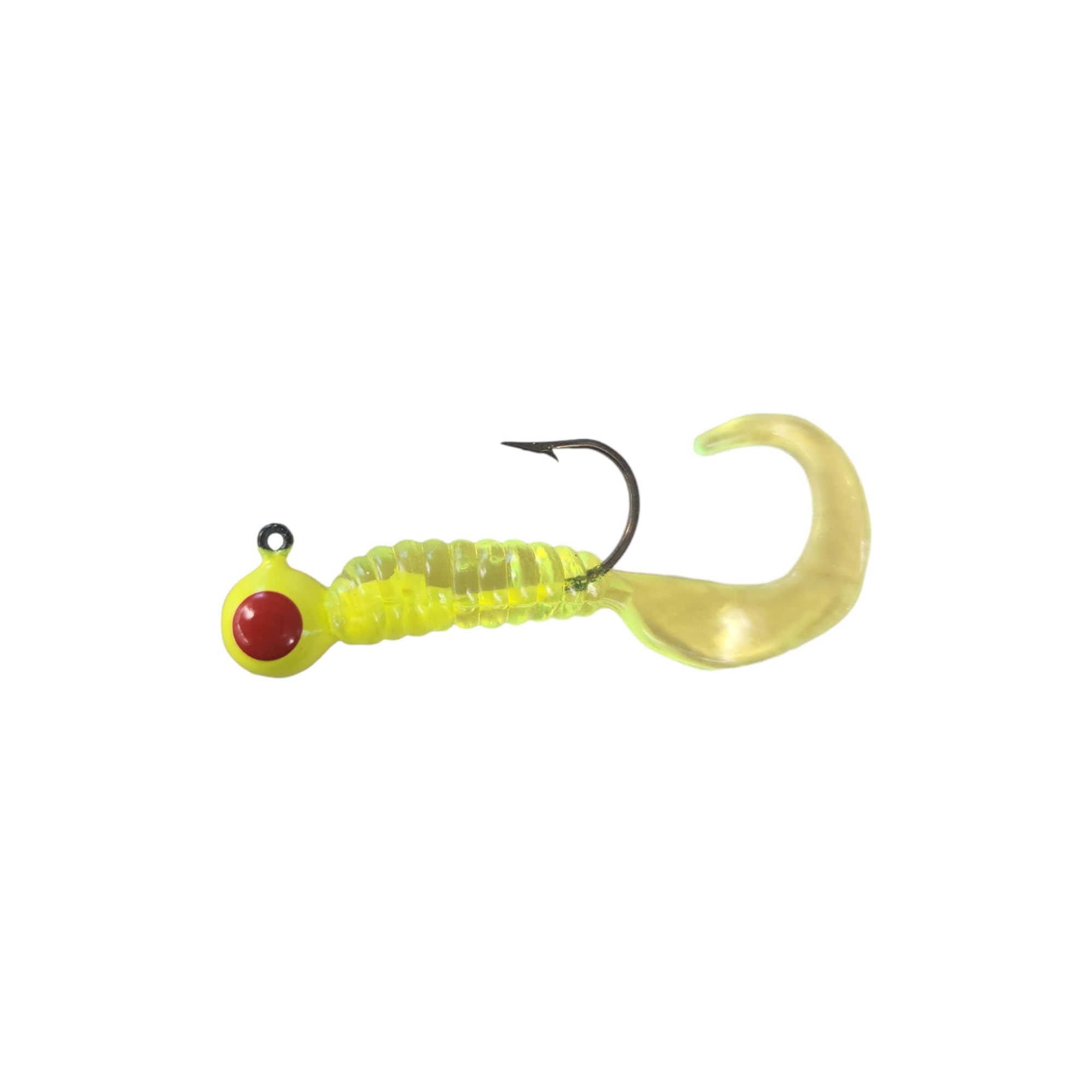 Moose Baits Crappie Jigs, Crappie Baits, Grub Fishing Lures, Curly Tail Worms for Bass Fishing, Crappie Fishing Gear, Soft Plastic Grubs, Curl Tail Grubs, Chartreuse Swimbait with 1/8 oz Jig Heads