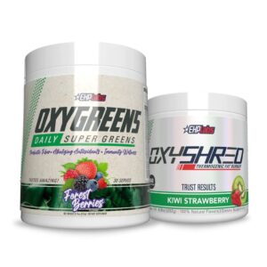 ehp labs oxyshred + oxygreens bundle - thermogenic pre workout powder & shredding supplement, clinically proven preworkout powder - daily super greens powder, spirulina powder, greens superfood powder