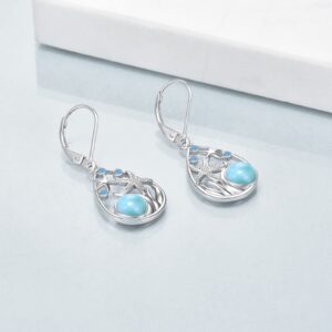 Starfish Beach Earrings for Women Sterling Silver Larimar Teardrop Earrings (larimar)