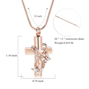 zeqingjw Cross Cremation Jewelry for Ashes Crystal Urn Necklace for Ashes Stainless Steel Urns Memorial Ashes Necklace Pendant Keepsake Jewelry