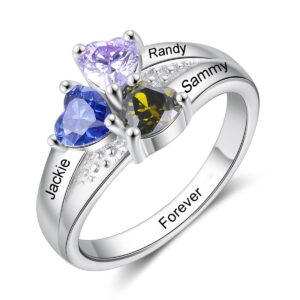 personalized mothers rings with 3 simulated birthstones custom name rings for women 925 sterling silver engraved promise rings for her grandma mothers day birthday gifts (#8)