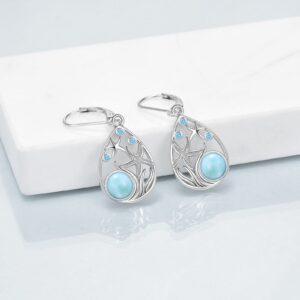 Starfish Beach Earrings for Women Sterling Silver Larimar Teardrop Earrings (larimar)